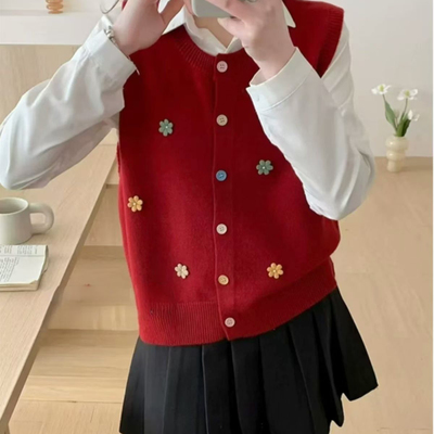 童心家韩系甜美减龄立体花朵设计洋气百搭叠穿针织马甲YS8-23211