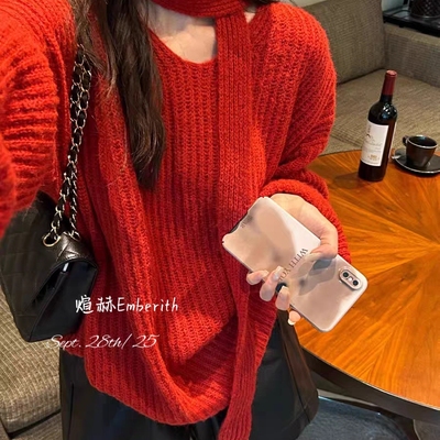 童心小众V领搭配飘带更显脖颈立体毛衣(配飘带)S1-164YJ279
