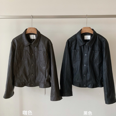 BLESSED MOME童心秋上新下摆波浪边设计感皮衣MWT6219G