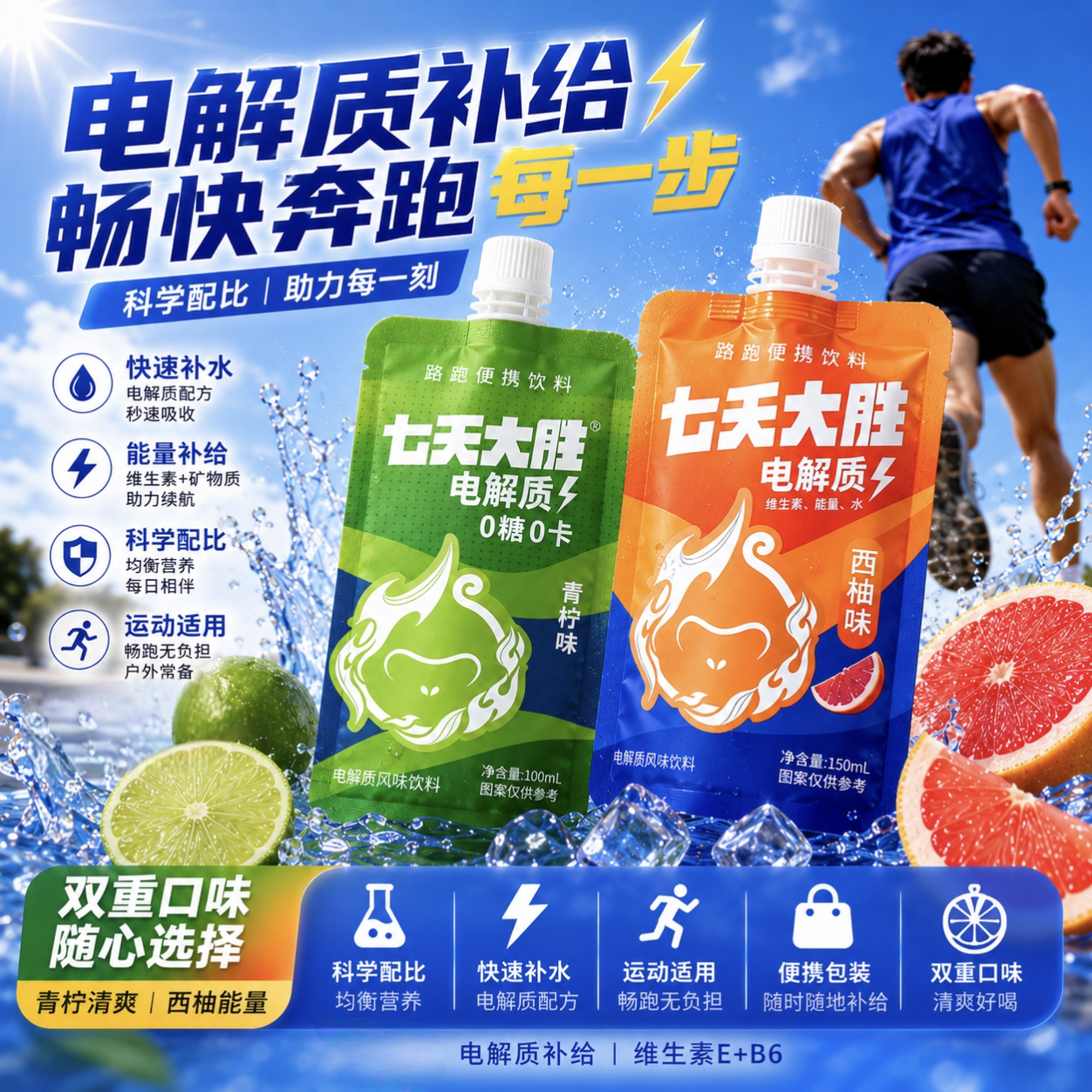 七天大胜便携电解质青柠西柚混装运动健身办公夏日运动快速补水