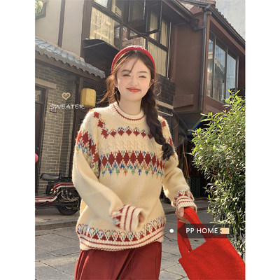 PPHOME费尔岛加厚刺绣毛衣女秋冬
