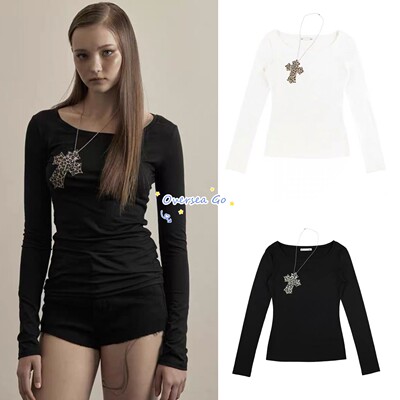 黄礼志同款豹纹十字架长袖T恤