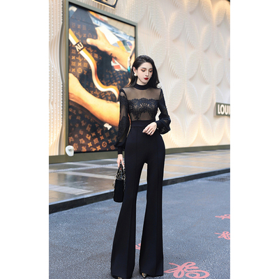 尤克菲儿 原创轻奢高定网纱设计显瘦气质优雅高腰时尚连体裤