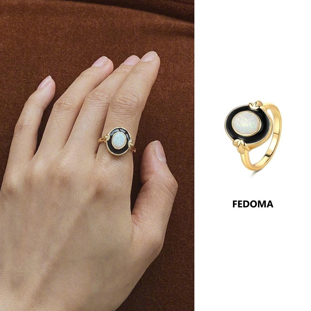 【现货】官方授权FEDOMA椭圆蛋白石镶嵌法式边框SAVI同款镀金戒指_虎窝淘