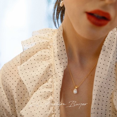 官方授权Fedoma14K金立体切割圆球珍珠吊坠法式项链小众高级