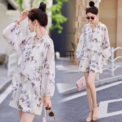 薄款套装夏季气质蝴蝶印花两件套2555TZ