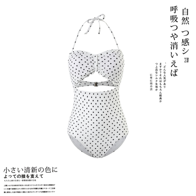 xmtx白色波点韩国ins女温泉泳衣