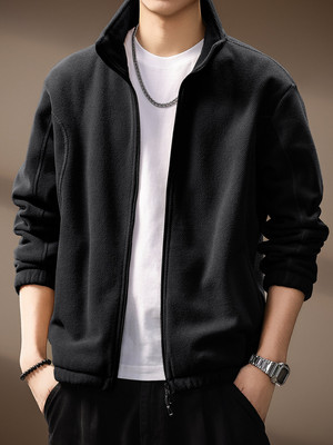 高端340g双面摇粒绒开衫外套男秋冬美式田字纹破骨拼接结构卫衣男