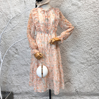 春夏淑女收腰雪纺碎花连衣裙