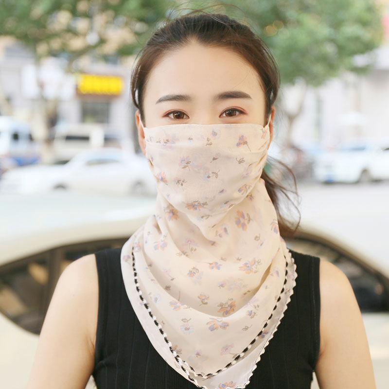 防晒面纱遮全脸三角丝巾挂耳围脖女户外骑车夏季薄款面罩护颈脖子