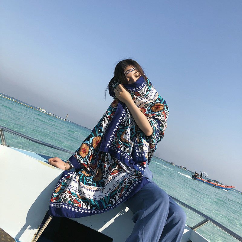 防晒披肩女夏两用百搭围巾民族风超大纱巾海边旅游拍照丝巾沙滩巾