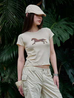 泰国潮牌 fallen angle 米色小马马印花短袖T恤