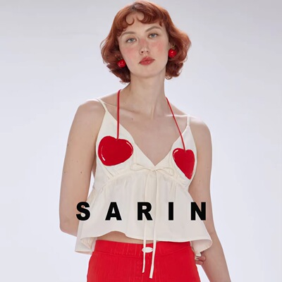 泰国潮牌 sarin红色樱桃刺绣吊带背心