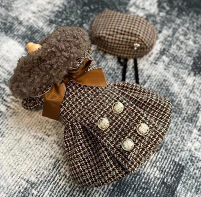 格子公主裙子~宠物泰迪比熊博美贵宾猫咪狗狗两脚裙子衣服秋冬