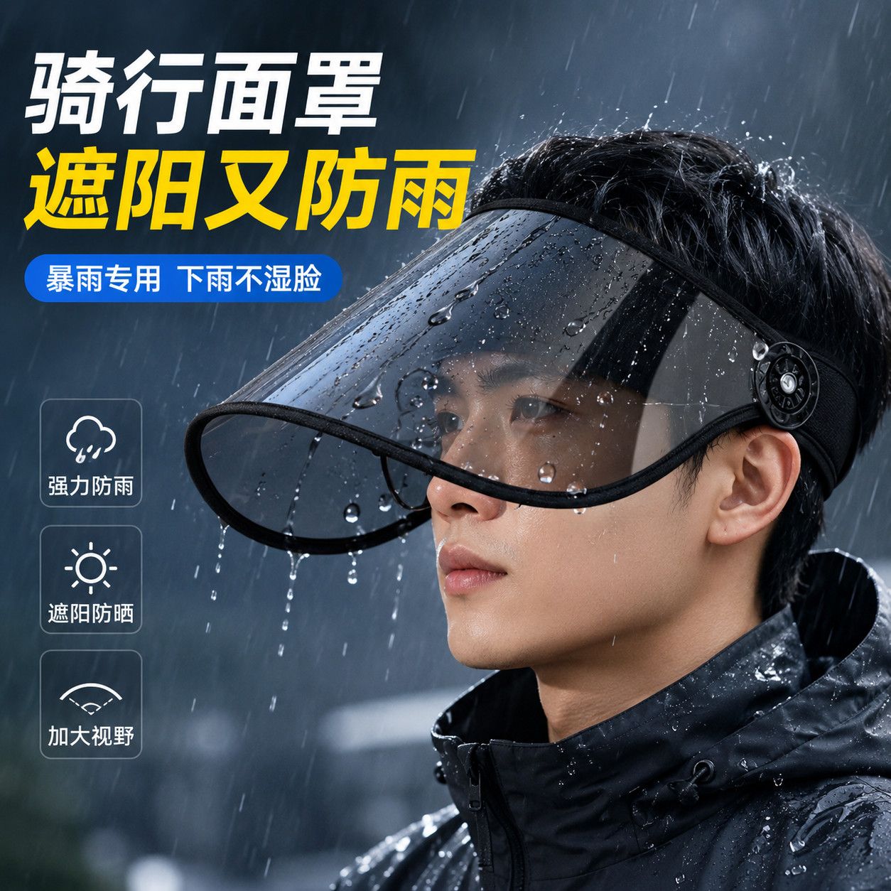 遮雨帽骑电动车防雨防风帽男女护脸透明面罩挡雨帽炒菜做饭防油溅
