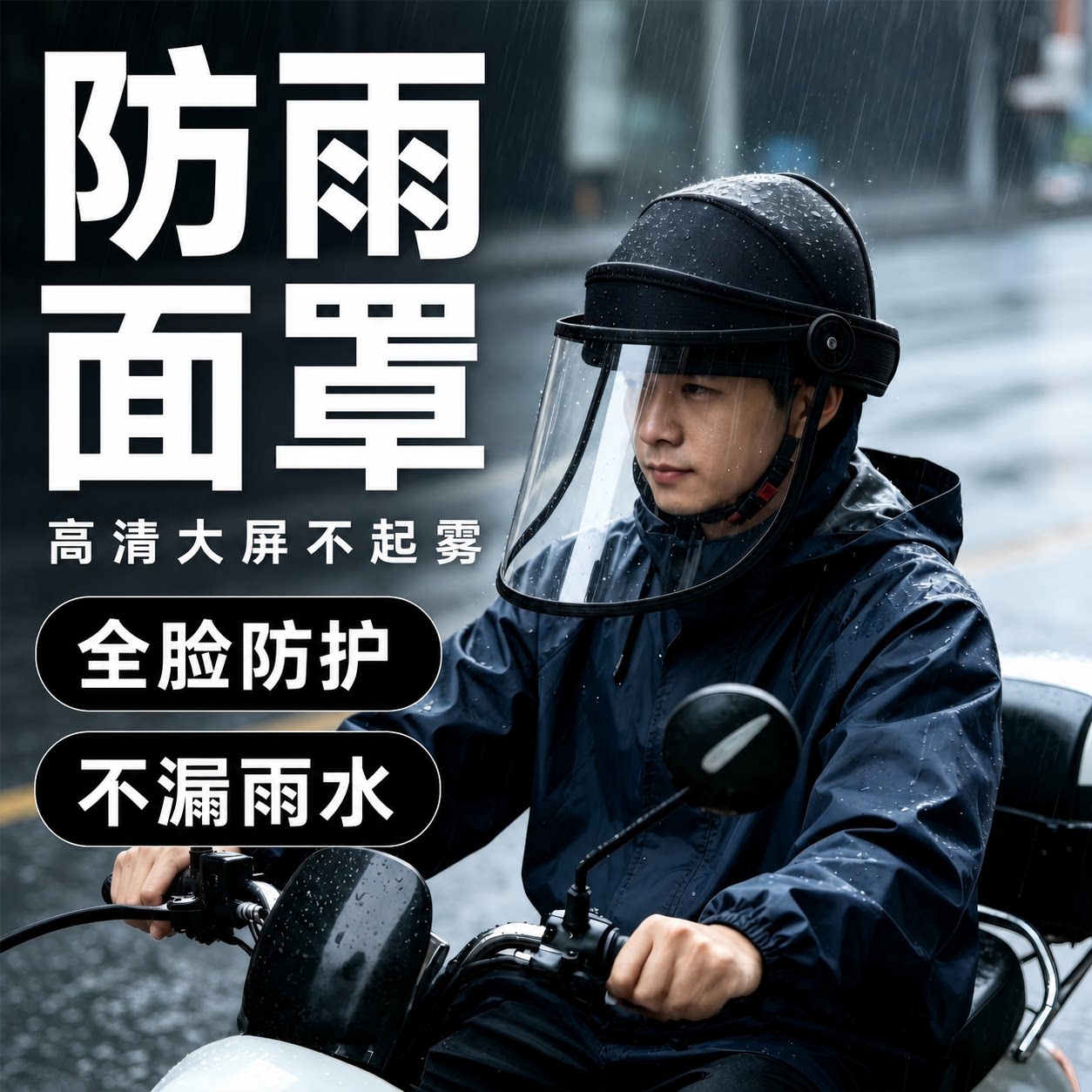 骑行防雨面罩户外遮雨帽骑电动车防雨防风帽女护脸透明面罩挡雨帽