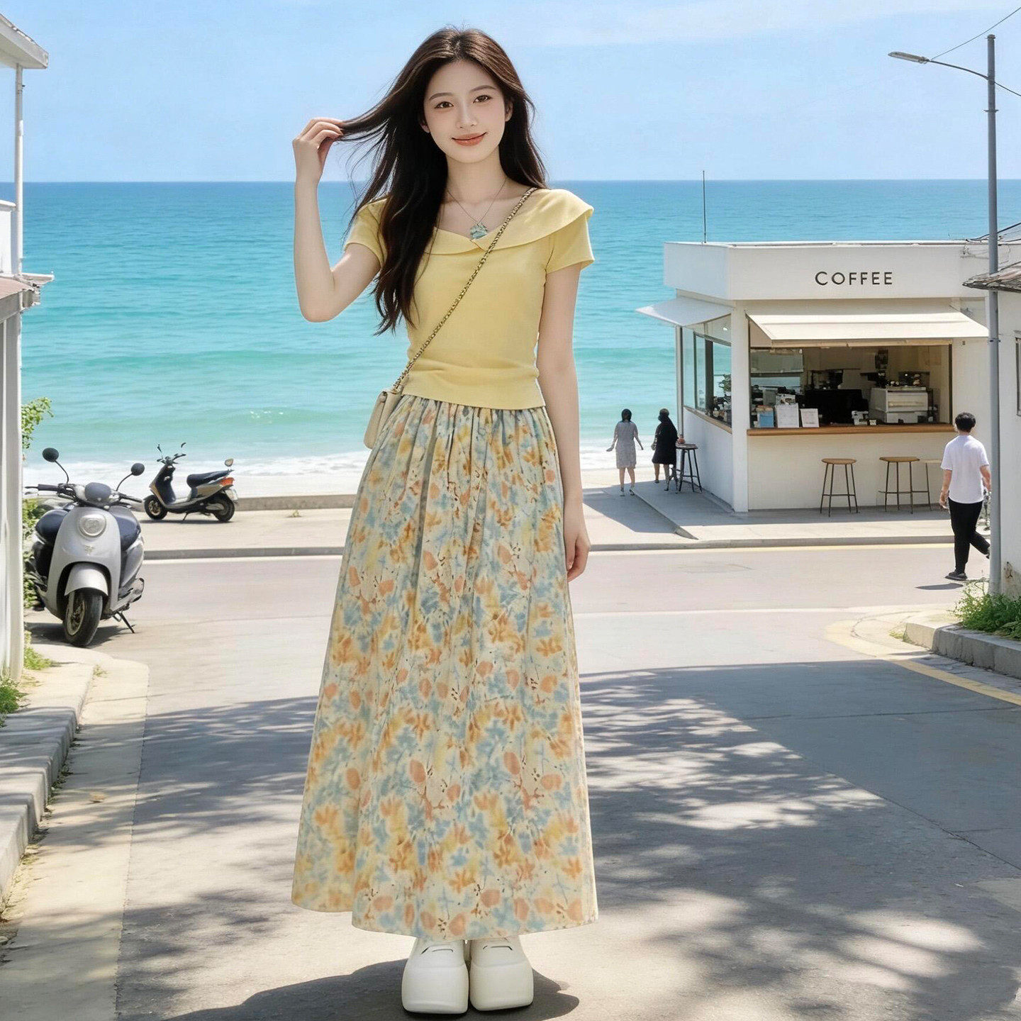 巨好看黄色碎花洋装子女初夏季2026新款小个子穿搭一整套装长裙