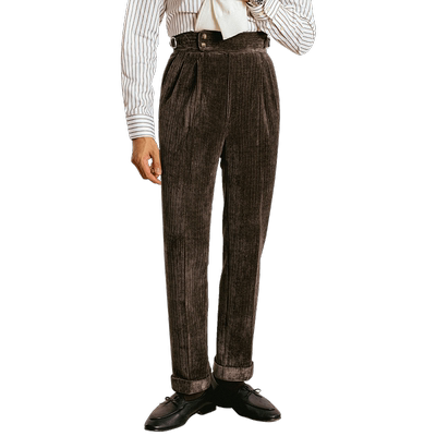 复古灯芯绒高腰西裤男厚巴黎扣