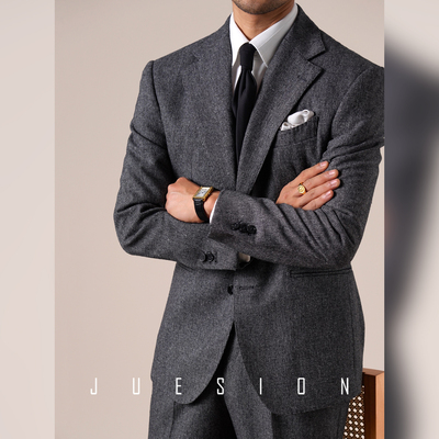 JUESION 秋冬绵羊毛西服套装男士商务休闲通勤高级感结婚西装外套