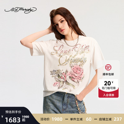 Ed Hardy埃德哈迪2026春季新款女士数码印烫钻短袖T恤E1SAW236