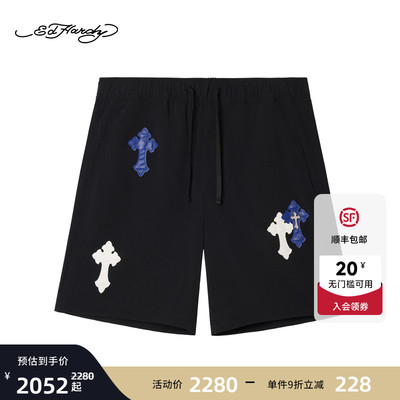 Ed Hardy埃德哈迪2026夏季新款男士十字架贴皮绣短裤E1SBM521