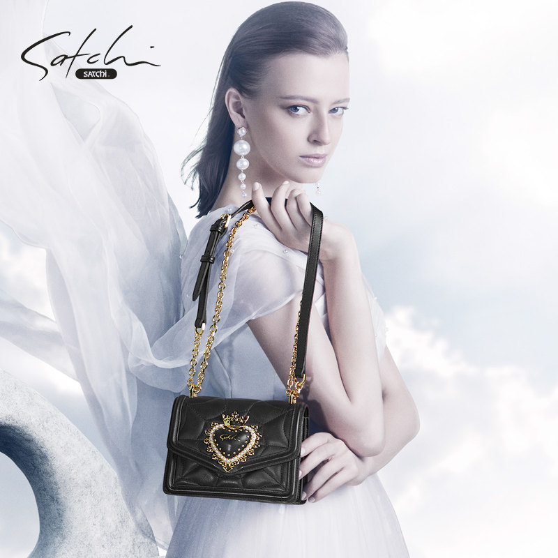 SATCHI/沙驰女包品牌设计师单肩包高级感女神包小方包菱格链条包_虎窝淘