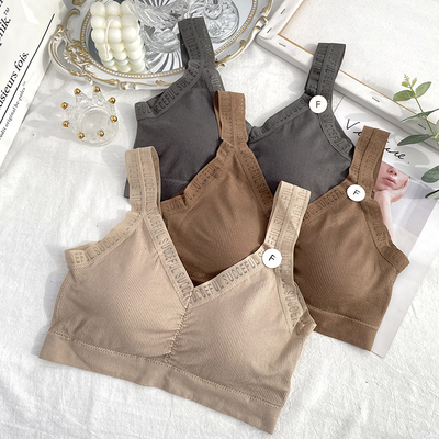 简约宽肩带薄款乳胶垫固定杯抹胸聚拢上托美背舒适内衣女文胸7387