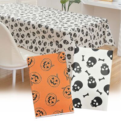 1pc Halloween Skull Bone Pumpkin Tablecloth Black White Disp