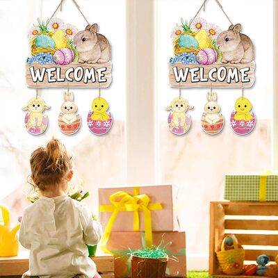 Happy Easter Theme Door Hanging Ornaments Cute Cartoon Rabbi