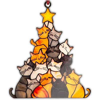 9cm Cat Christmas Tree Suncatcher Ornament Cute Cat Lover Gi