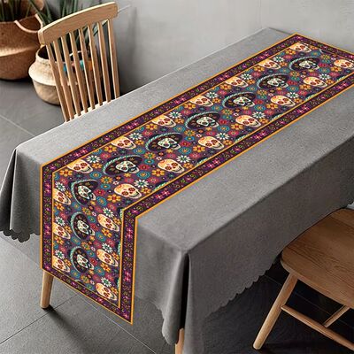 Day of the Dead Sugar Skull Table Runner Multicolor Floral S