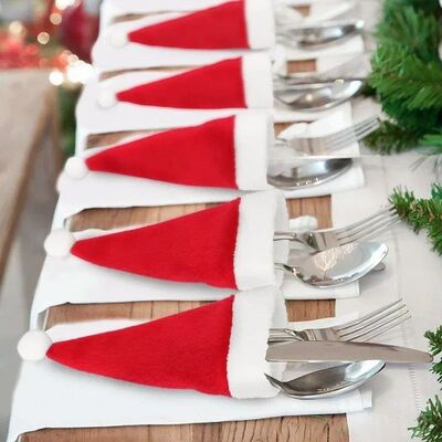 Santa Hat Ornament Utensil Holder Bag Santa Hat Fork Knife C