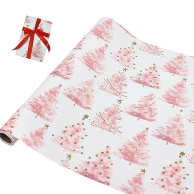 1 Roll 17in Gift Wrapping Paper Pink Christmas Tree Wrapping
