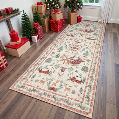 Christmas Red Suitable for Hallway Kitchen Mat Washable Sant