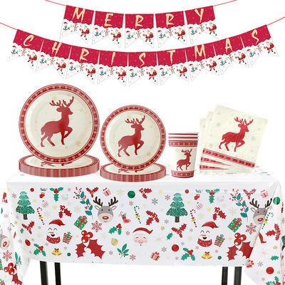 Christmas Red Elk Paper Plate Paper Cup Paper Towel Disposab
