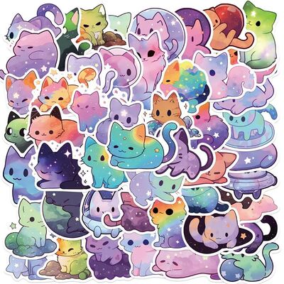 10/30/50PCS Cute Starry Sky Cat PVC Sticker Aesthetic Statio