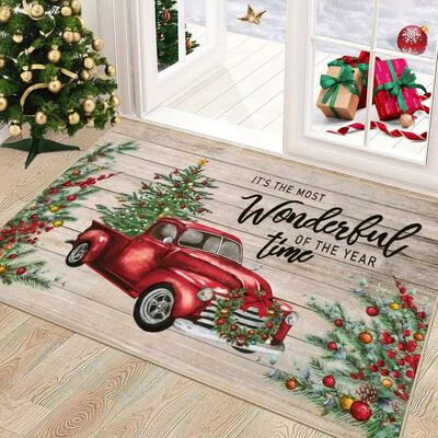 Christmas Red Truck Doormat Crystal Velvet Non Slip Entrance