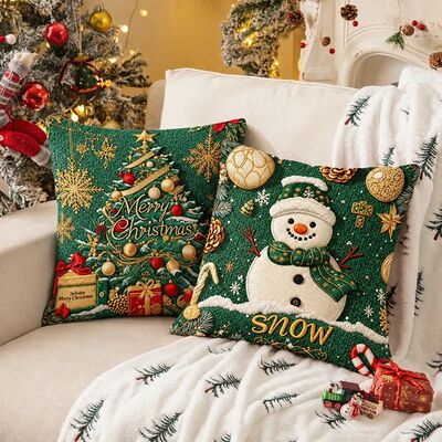 Christmas Throw Pillow Covers Green Santa Reindeer Snowman X