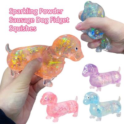 Sparkling Powder Sausage Dog Fidget Squishes Pinch Soft Malt