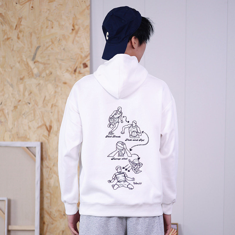 TIP-OFF美式篮球印花训练运动休闲宽松简约百搭套头衫连帽卫衣男