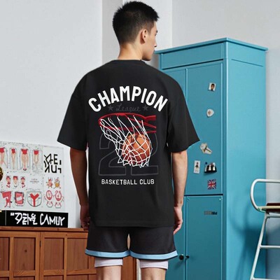 TIP-OFF美式篮球印花运动时尚宽松休闲透气舒适纯棉短袖T恤衫男