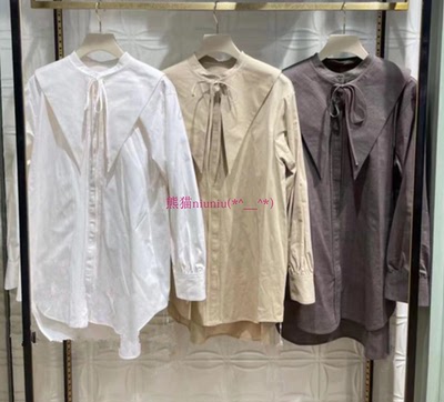 简约通勤风！原厂出~LB家 可拆系带娃娃领纯色长袖衬衫