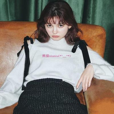 甜美露肩蝴蝶结系带针织衫毛衣