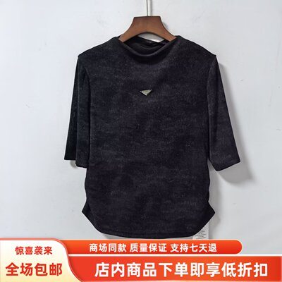 L26A3003秋装2026女新款时尚收腰圆领T恤五分袖显瘦减龄烫钻小衫