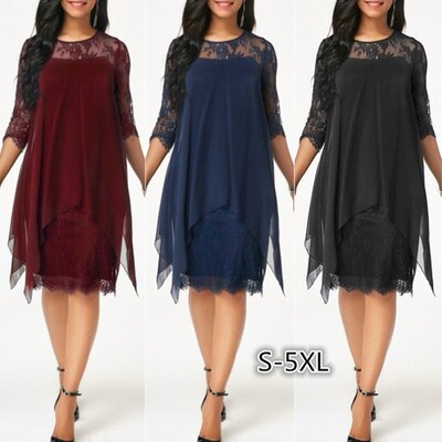 S-5XL women chiffon dresses plus size ladies lace skirt大码