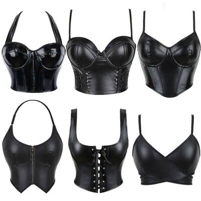 Women Pu Leather Corset Top Crop Bustier Gothic Punk Bra Pus