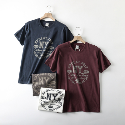 磨毛全棉亲肤复古印花短袖T恤衫