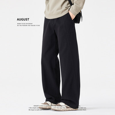 August美式黑色工装裤男