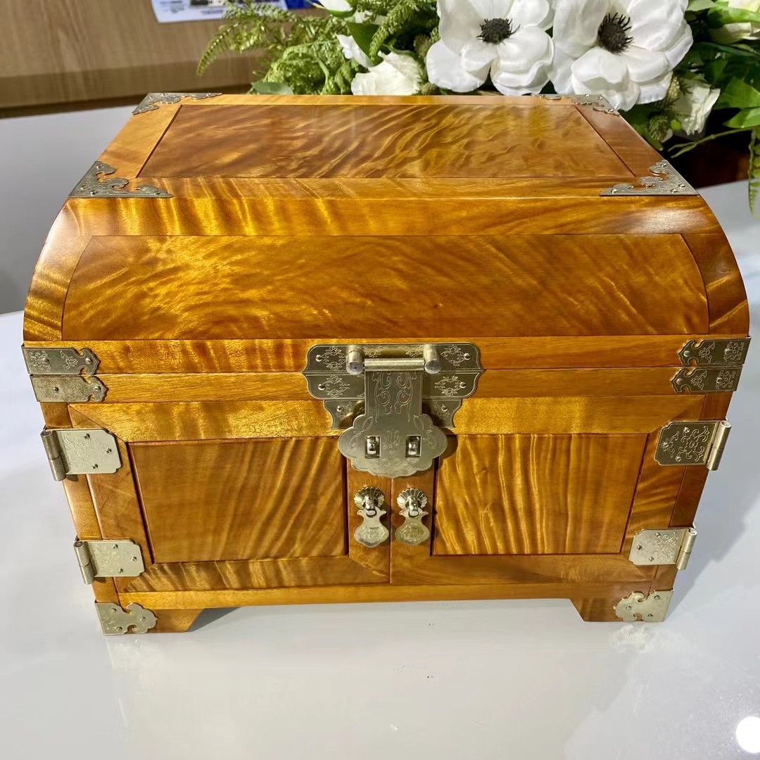 金丝楠木小叶桢楠首饰盒化妆镜箱水波纹实木阴沉木凤尾纹珠宝盒子