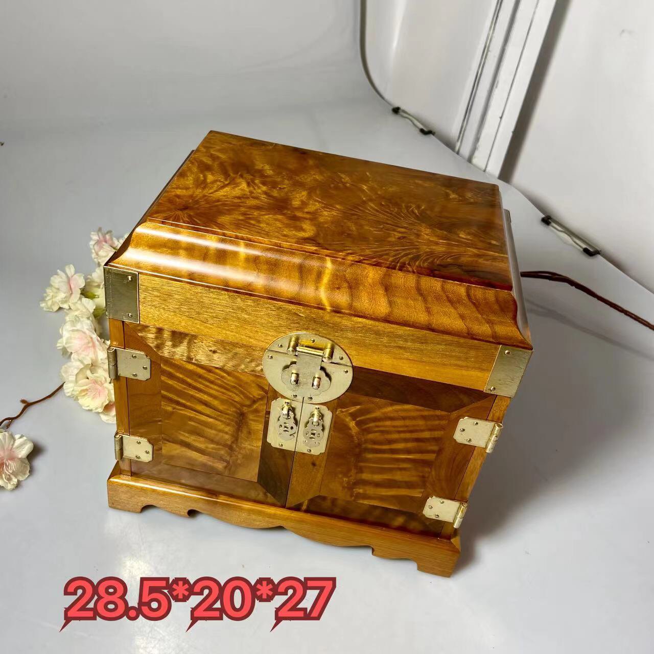 金丝楠木小叶首饰盒实木水波凤尾纹珠宝盒官皮箱送礼收藏收纳箱